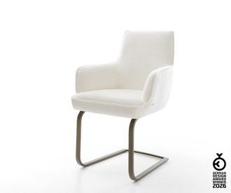 DELIFE Freischwinger Heira-Flex mit Armlehnen Boucl&eacute; Soft Beige Freischwinger flach Effektfinish Titan Taschenfederkern, Esszimmerst&uuml;hle