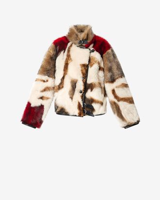Isabel Marant Mantel Roama Aus Lammfell - Damen - Ecru And Red - Gr&ouml;&szlig;e 34 - Isabel Marant