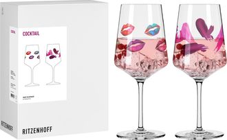 Ritzenhoff 8115002 Cocktail-Glas 2er Set 500 ml, Serie Fashion, 2 Stück mit Kussmund Motiv rot - Made in Germany