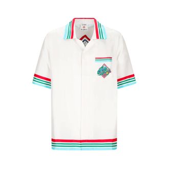 Casablanca Homme, Chemises, Blanc, Taille: XL Camicia a Manica Corta Colletto Cubano