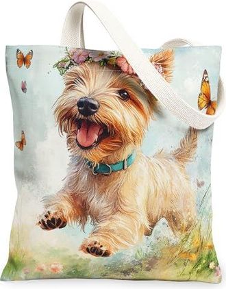 Generic Sac fourre-tout en toile motif Lakeland Terrier pour faire du shopping 33 x 38,1 cm, motif papillons amusants, sac d&eacute;picerie r&eacute;utilisable pour femme, 