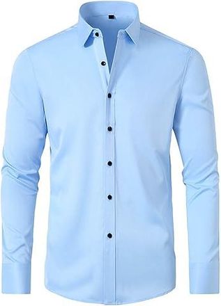 Generic Chemise formelle d&eacute;contract&eacute;e &agrave; manches longues pour homme, chemise extensible infroissable boutonn&eacute;e l&eacute;g&egrave;re haut de travail &eacute;l&eacute;gant classique respira