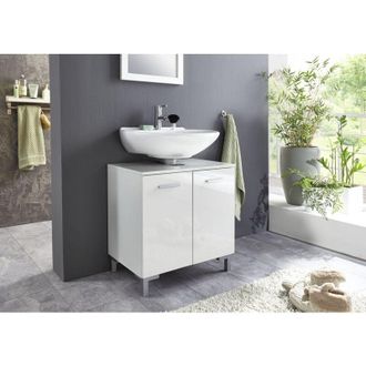BMG M&ouml;bel BMG M&ouml;bel Waschbeckenschrank Unterschrank Badschrank Badezimmer Schrank Waschbeckenunterschrank in Hochglanz wei&szlig; Softclose Einlegeboden H&ouml;he 61 cm