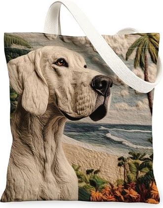 Generic Sac fourre-tout fantaisie en toile motif dogue allemand 33 x 38,1 cm, sac &agrave; bandouli&egrave;re r&eacute;utilisable pour femme, peinture danimaux domestiques, d&eacute;cora