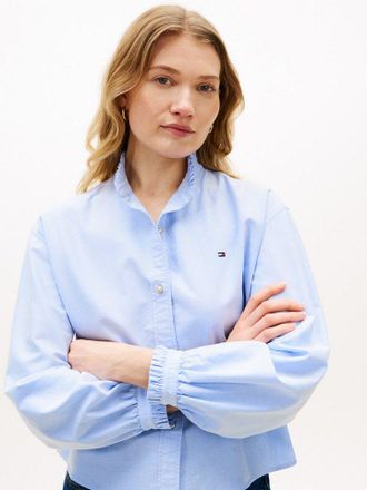 Tommy Hilfiger Langarmbluse OXFORD CROP RUFFLE LS SHIRT mit R&uuml;schen-Details, boxy