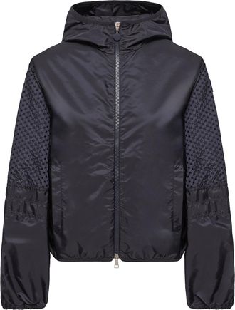 Moncler Moncler Zelkova San Gallo-trimmed Hooded Rain Jacket, Women, Blue, Size: 00