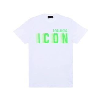 Dsquared2 Homme, Tops, Blanc, Taille: L T-shirt Fluorescent Icon à Col Rond