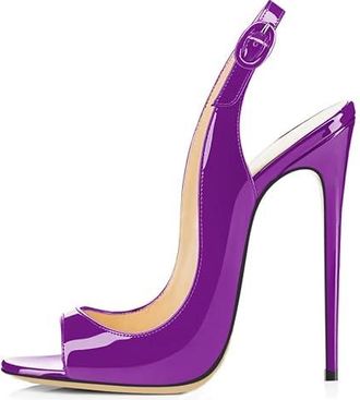 elashe Pumps Slingback Luxe Femme Talon Aiguille 4,7 Pouces Peep Toe et Boucle R&eacute;glable Escarpins &Eacute;l&eacute;gants pour Soir&eacute;es Exclusives Violet EU38