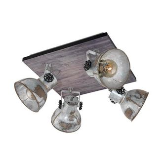 Eglo Lampe de plafond BARNSTAPLE, spot de plafond vintage &agrave; 4 flammes au design industriel, spot mural r&eacute;tro en acier aspect zinc us&eacute; et en bois, couleur :
