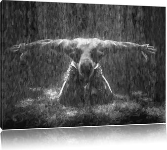 Pixxprint Bodybuilder im Regen Kunst, Größe: 120x80cm, Leinwandbild, fertig gespannt, Wandbild, Dekoration, Kunstdruck, kein Poster