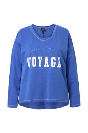 Ulla Popken Sweatshirt Sweatshirt Pailletten V-Ausschnitt Langarm