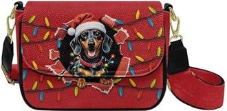 Hugs Idea Sac à bandoulière en cuir pour femme avec large sangle et sac à main tendance, Chien de Noël mignon teckel, Taille unique