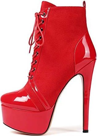 EDEFS Bottines Femme,Bottes Classiques Femme,Stiletto High Heel Cheville Bottes Plateforme Chaussures,Rouge EU42