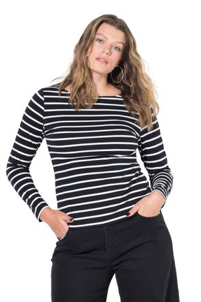 STUDIO UNTOLD Damen große Größen Übergrößen Plus Size T-Shirt, Slim Shape, Ringeljersey, Langarm schwarz 50+ 844009100-50+