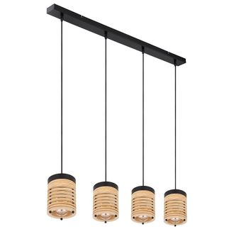 Globo Lighting H&auml;ngelampe Deckenlampe Pendelleuchte Esstischleuchte Wohnzimmerlampe Esszimmerlampe, Metall schwarz MDF braun, 4 Flammig E27, L 90 cm