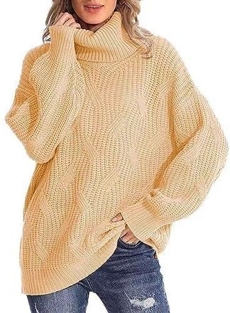 Generic Pull Femme Long Et Chaud Pull Leger Femme Chic Femmes D&eacute;contract&eacute; Ample Col Roul&eacute; Tricot&eacute; &agrave; Manches Longues 2023 Automne Hiver Haut Laine Chaud Tuniqu