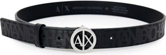 A|X Armani Exchange Damen Runder Logo Schnalle auf der gesamten Oberfläche Bedruckt Gürtel, Schwarz, M