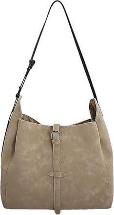 Generic Sac &agrave; bandouli&egrave;re r&eacute;tro en cuir synth&eacute;tique avec sangle r&eacute;glable pour femme, travail, shopping, voyage, quotidien, kaki, 13.39*5.12*10.24inch
