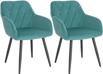 Woltu Woltu - Lot de 2 Chaise Salle &agrave; Manger Chaise de Cuisine en Velours, Assis Rembourr&eacute; et Pieds en M&eacute;tal, Vert Turc