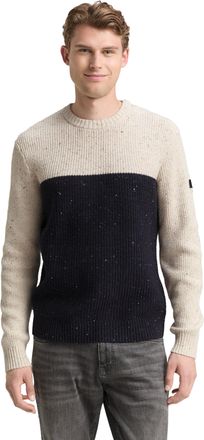 Tom Tailor Herren 1048712 Strickpullover Mit Strukturmix, 39360 - Offwhite Navy Color Block, 3XL EU