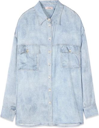 Oltre Femme, Blouses et Chemises, Bleu, Taille: 40 FR Chemise ample en satin &agrave; effet denim