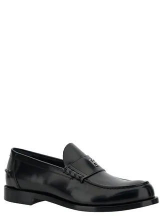 Givenchy Mens Black Leather Loafers With 4g Detail Bull