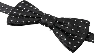 Dolce & Gabbana Black Polka Dot Silk Adjustable Men Neck Papillon Bow Tie