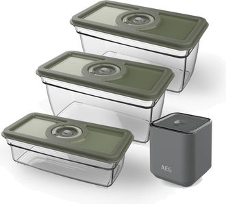 AEG Vakuumier-Set Fresh Kit+, 3 Vakuumbeh&auml;lter mit Pumpe, Frischhaltedosen, 2 x 1 L + 1.6 L, AVFK1+