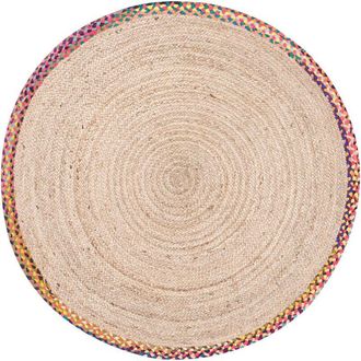 Beliani Tapis en Jute 120 cm Rond Tress&eacute; Bordure Color&eacute;e Accessoire Salon Chambre Multicolore Satara
