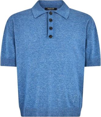 Roberto Cavalli Homme, Pulls, Bleu, Taille: L Wnm609Mg001 Polo en maille avec logo brod&eacute;