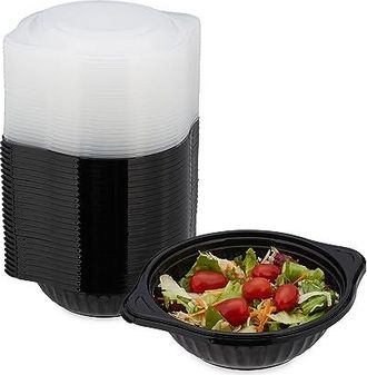 Relaxdays Meal Prep Boxen, 24er Set, 1 Fach, mikrowellengeeignet, wiederverwendbar, Kunststoff Essensbehälter, schwarz