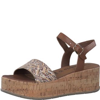Tamaris Damen Plateau Sandalen Leder Keilabsatz Sommer; CAMEL COMBINED/beige; 41 EU
