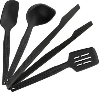 Fackelmann Statement K&uuml;chenhelfer-Set 4-teilig - Servierl&ouml;ffel, Schlitzwender, Sch&ouml;pfl&ouml;ffel, Zange, Aus Silikon mit ergonomischem Griff, F&uuml;r beschichtetes Kochge