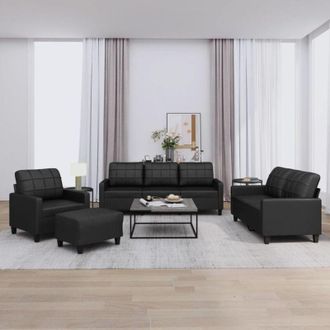 vidaXL Vidaxl - Ensemble de canap&eacute;s 4 pcs avec coussins Noir Similicuir