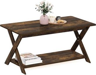 Furinno Modern Schlichter Couchtisch mit gekreuzten Beinen, Bernsteinkiefer