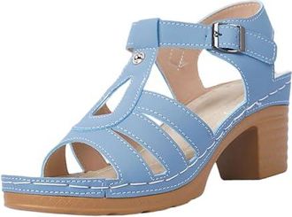 Generic Sandales &agrave; talons pour femme - Bout ouvert - &Eacute;l&eacute;gantes - Talon &eacute;pais - Confortables - Polyvalentes - Respirantes - D&eacute;contract&eacute;es - Sangle de cheville 