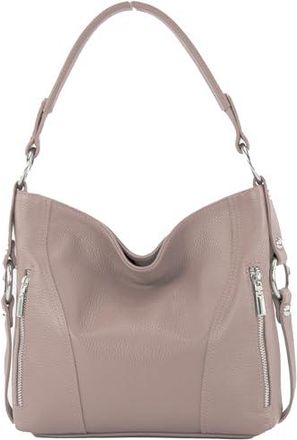 modamoda.de T202 - ital. Sac à bandoulière en cuir pour femme, Gris beige., m