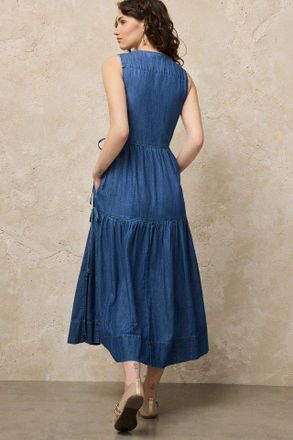 Next Jeanskleid Gestuftes Wickel-Maxikleid aus Denim (1-tlg)