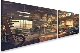 Islandburner Bild auf Leinwand Klassische Autos und Vintage Werkstatt f&uuml;r Wohnzimmer Automobil-Enthusiasten Autohandel Bilder Wandbilder Poster
