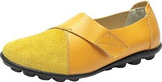 Generic Mocassins Plats en Cuir suédé pour Femmes, Chaussures de Conduite Souples à Enfiler, Chaussures de Travail, de Bureau, dinfirmière,Jaune,39 EU