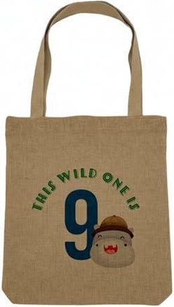 Fabulous Sac Shopping Tote Bag Aspect Lin - This Wild One is 9 Celebration Birthday Party Gift Safari Animals - Sac de Courses Toile Epaisse 360g Beige Naturel