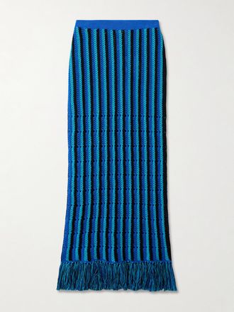 Escvdo Misti Maxirock Aus Baumwolle In Lochstrick Mit Troddeln - Blau