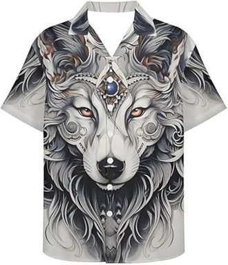 Keephen Nouveaut&eacute; Viking Chemise Hawaiienne Femmes Hommes Viking Loup Impression 3D Chemise &agrave; Boutons Manches Courtes Cool &Eacute;t&eacute; Streetwear