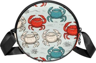 Generic Sac &agrave; bandouli&egrave;re rond pour femme, motif crabe, petit sac &agrave; bandouli&egrave;re avec fermeture &eacute;clair, bretelles r&eacute;glables, sac &agrave; main rond d&eacute;contract&eacute; pour f