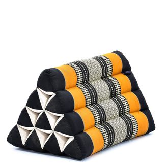 Leewadee Thai Dreieckskissen - Bequemes R&uuml;ckenst&uuml;tze Lesekissen Fernsehkissen - &Ouml;kologisches Naturprodukt Mit Kapok-F&uuml;llung, 50 x 33 x 33 cm, Schwarz Orange