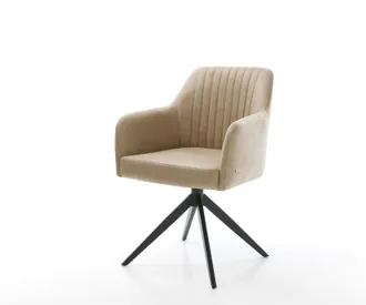 DELIFE Drehstuhl Greg-Flex Mikrofaser Beige Vintage Kreuzgestell breit Schwarz 360&deg; drehbar Wippfunktion Taschenfederkern, Esszimmerst&uuml;hle
