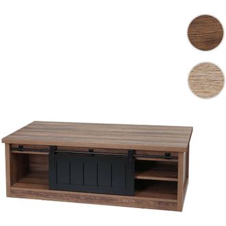 Mendler Mendler - Table basse HWC-K75 - table dappoint - porte coulissante 6 compartiments de rangement - aspect bois m&eacute;tal industriel 44x120x60c