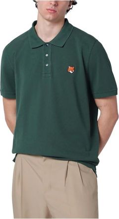 Maison Kitsun&eacute; Homme, Tops, Vert, Taille: XL Fox Head Regular Polo