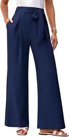 Grace Karin Pantalon décontracté pour femme - Pantalon large et ample - Taille haute - Léger - Printemps - Été, bleu marine, L