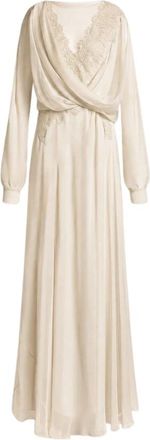 Alberta Ferretti Langes Seidenchiffon-Kleid mit Spitze - - Dresses - Damen - Beige - S